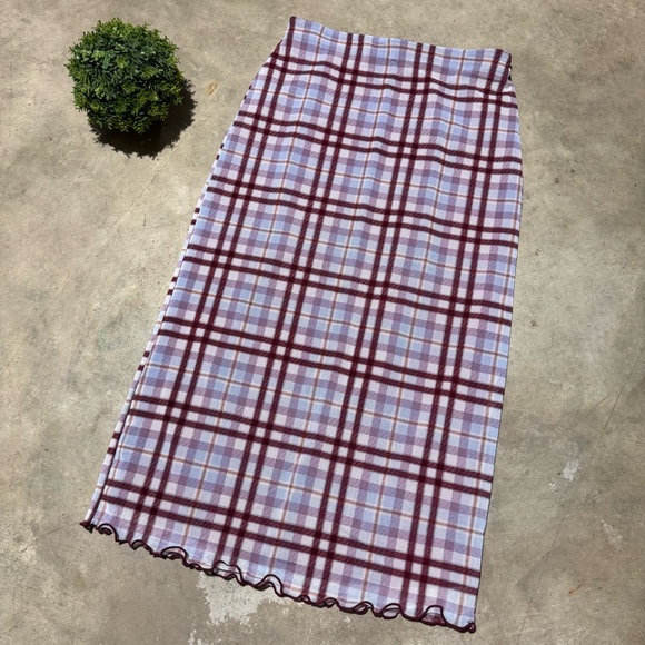 Forever 21 | Skirts | Forever 2 Plaid Lettuce Hem Pencil Skirt Small ...
